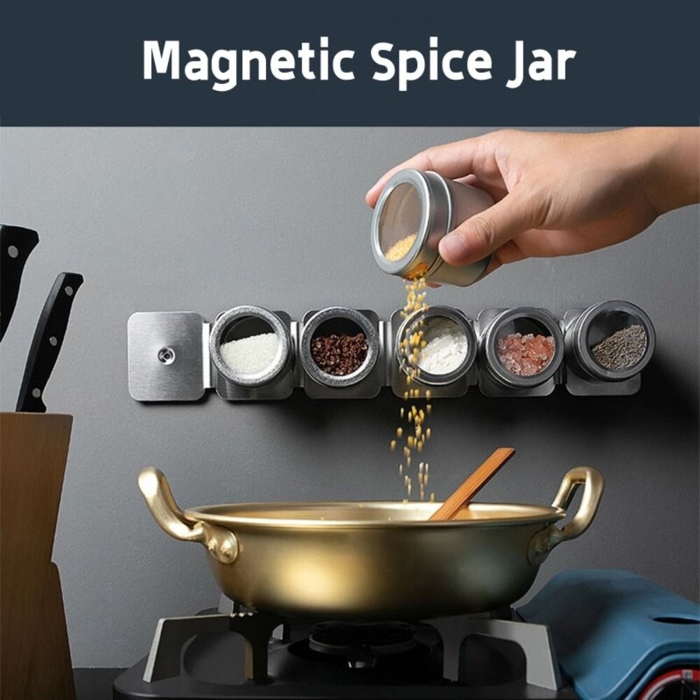 Transparent Lid Magnetic Spice Jar Seasoning Organizer Household ...