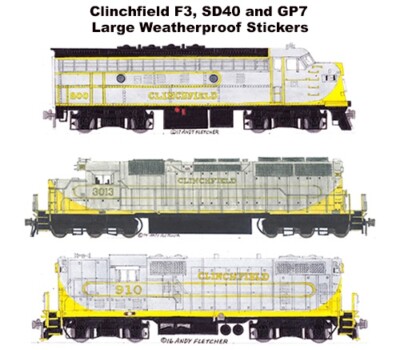Clinchfield F3, SD40, GP7 3 Large 2.5"x8-10" Stickers Andy Fletcher | eBay