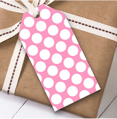 Big Light Pink White Spots Christmas Gift Tags (Present Favor Labels ...