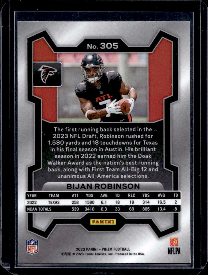 2023 Panini Prizm Bijan Robinson Rookie Card RC #305 Atlanta Falcons | eBay