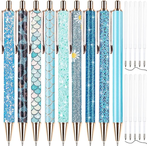 9 Pcs Fancy Sparkly Glitter Pens with 10 Black Ink Refills - Pretty ...