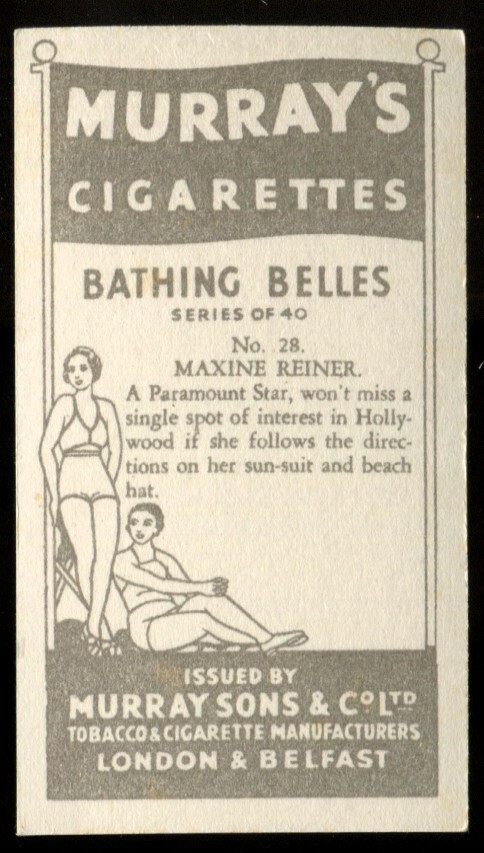 Tobacco Card, Murray Sons, BATHING BELLES, 1939, Maxine Reiner, #28 | eBay