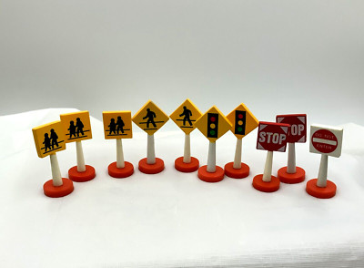 Lot of 10 Road Traffic Signs Signals Mini Figure Toys Pretend Play 2"-3 ...