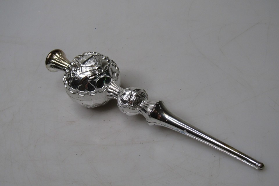 Vintage Hard Plastic 8" Embossed Silver TREE TOPPER Christmas Ornament ...