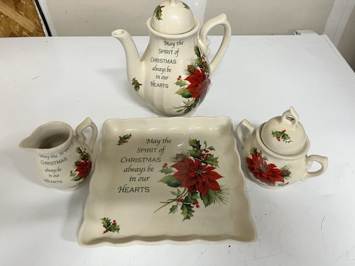 Season of Peace Cracker Barrel Ceramic Tea Set Christmas Poinsettia | eBay