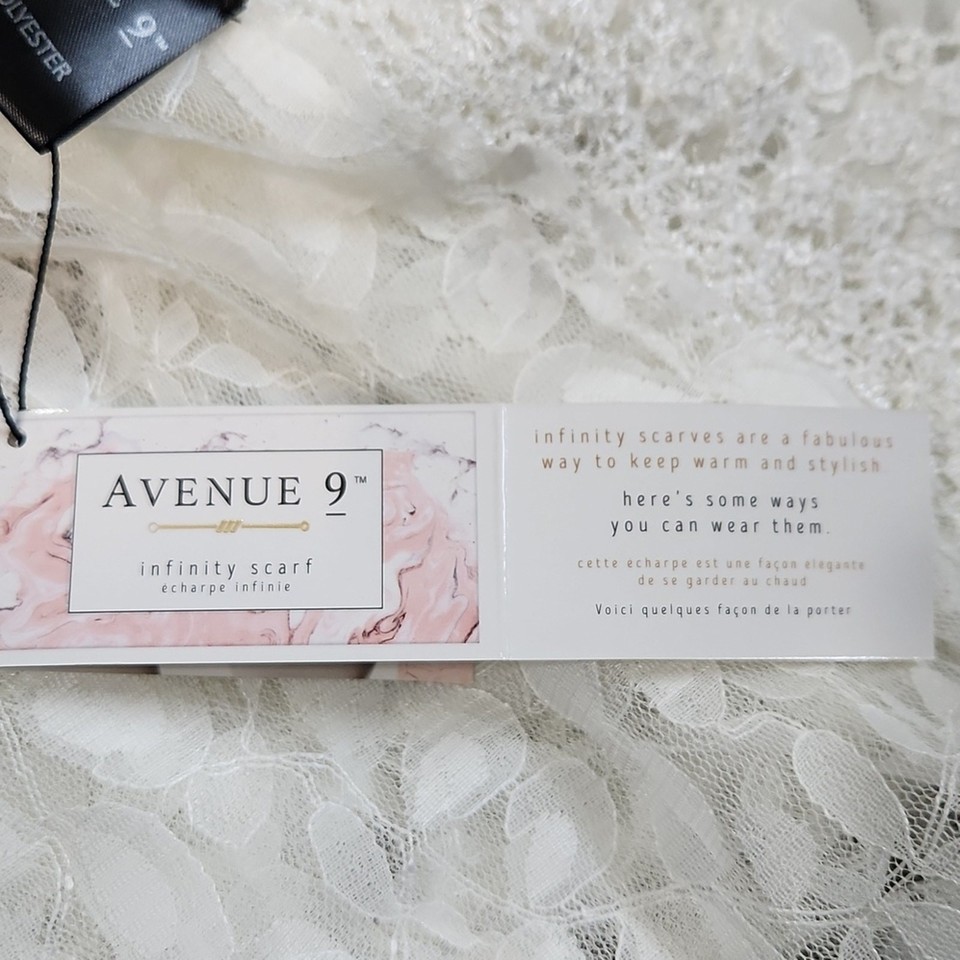 Avenue 9 Womens Infinity Scarf White Mesh Lace Fringe Fairycore ...