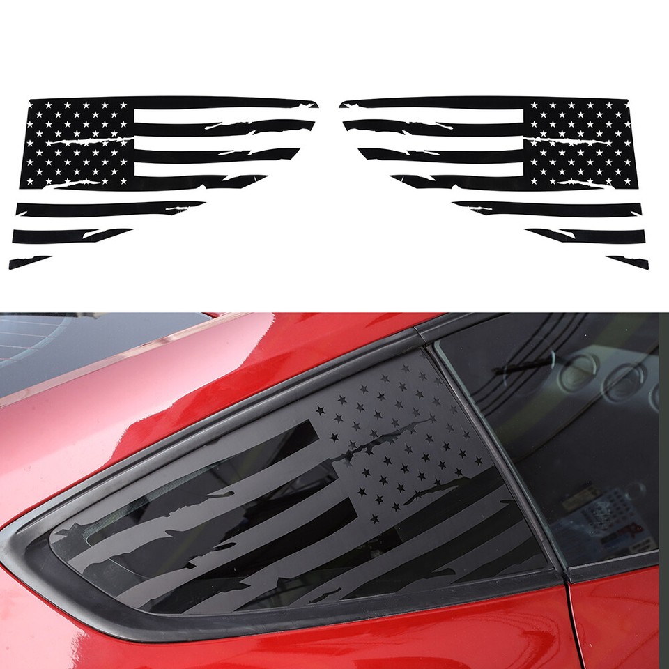 2PCS Exterior Rear Window Decor Sticker US Flag Trims For Ford Mustang ...