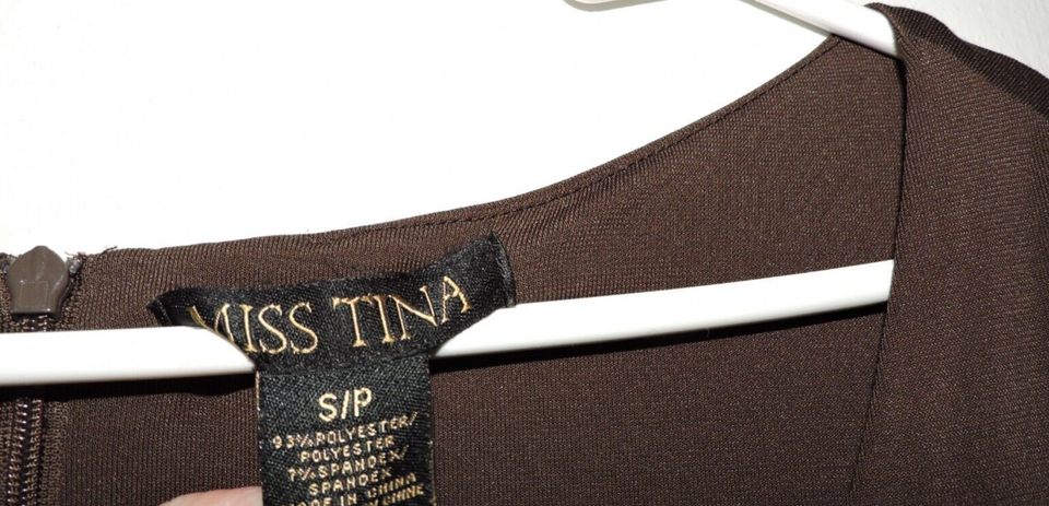 Miss Tina Stretch SQ Neck 3/4 Slv Empire Waist Ruched Brn jersey Midi ...