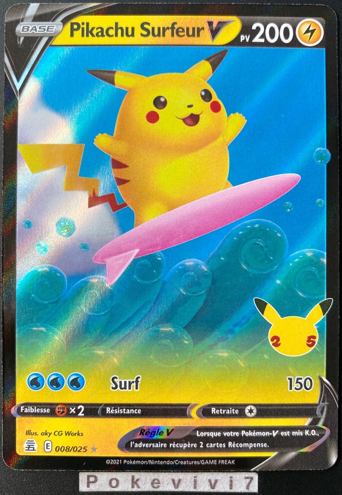 Carte Pokemon PIKACHU SURFEUR 008/025 V Ultra Rare Célébrations 25ans ...