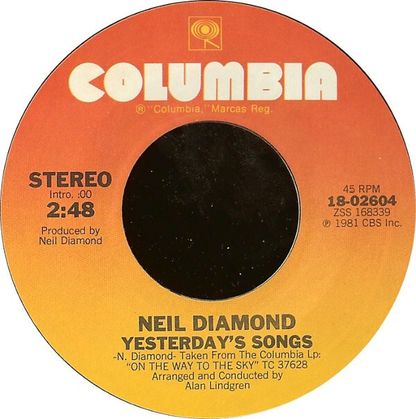 Neil Diamond - Yesterday's Songs (7", Single, Styrene, Ter) | eBay