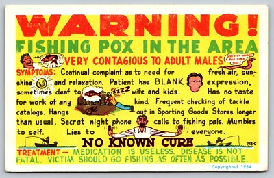 WARNING FISHING POX IN THE AREA 1954 comic fishing humor medical ...
