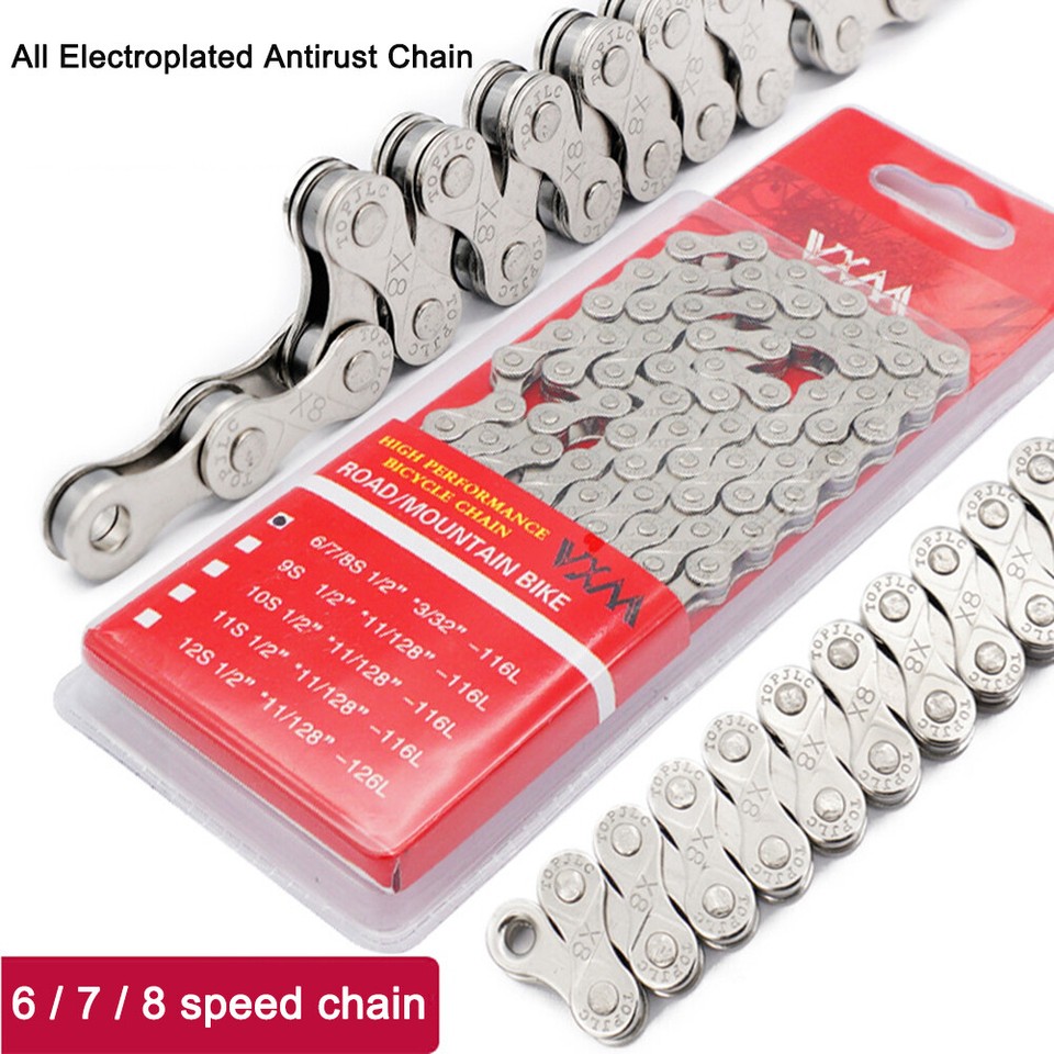 6 7 8 Speed Carbon Steel Bike Chain 1/2 x 2/32 inch 116 Links for MTB ...