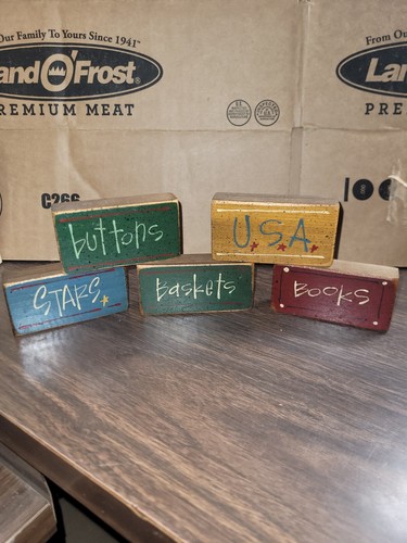 Lot Of 5 Rustic Primitive Farmhouse Country Wood Message Block Craft ...