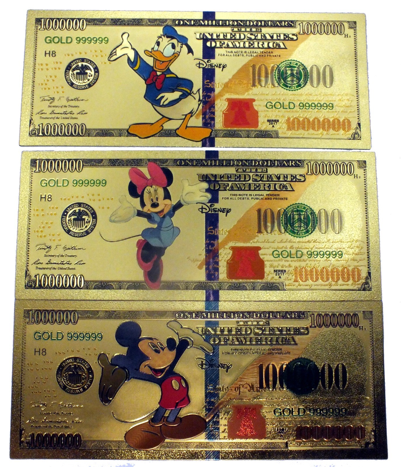 Mickey Mouse Minnie Daisy Donald Goofy Pluto Disney 24K Gold Foil Note ...
