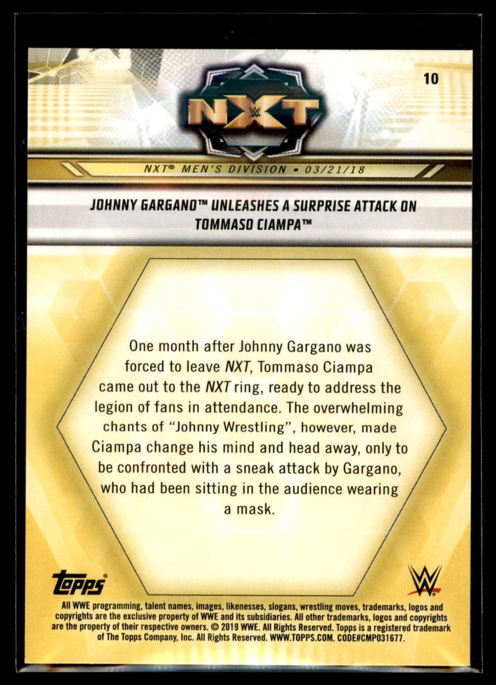 2019 Topps WWE Wrestling NXT Base Set #10 Johnny Gargano Unleashes a Surprise | eBay