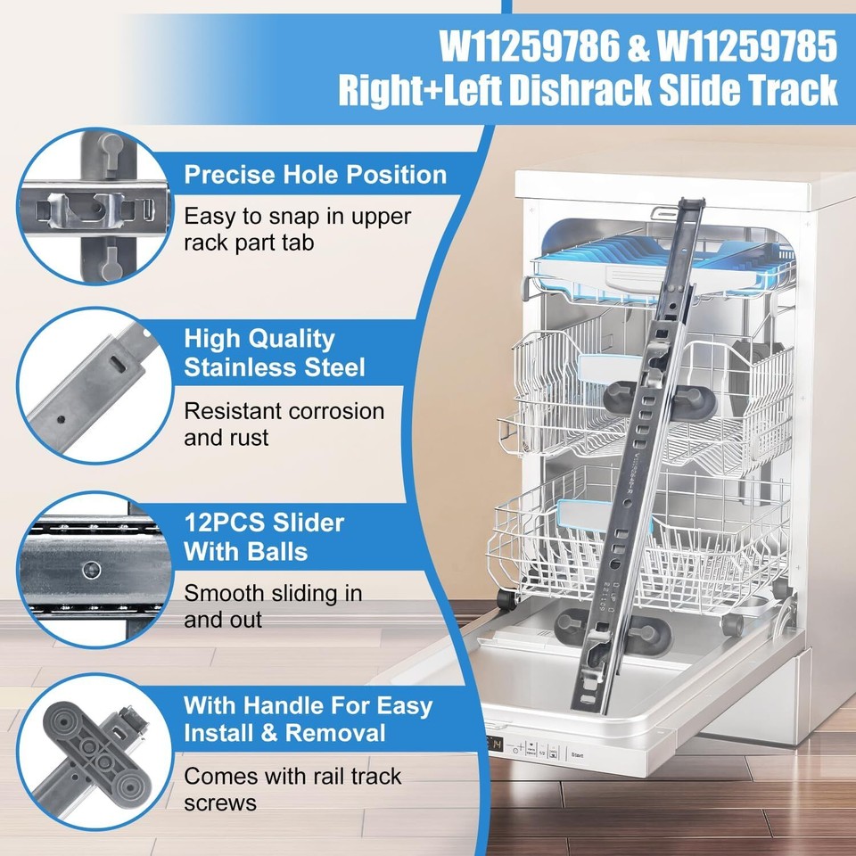 New W11259786 W11259785 Dishwasher Dishrack Track Left Right Hand For ...