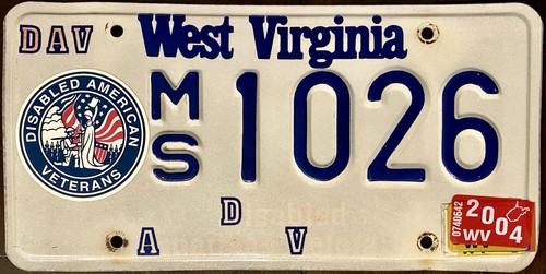 2004 WEST VIRGINIA Disabled American Veterans DAV License Plate | eBay