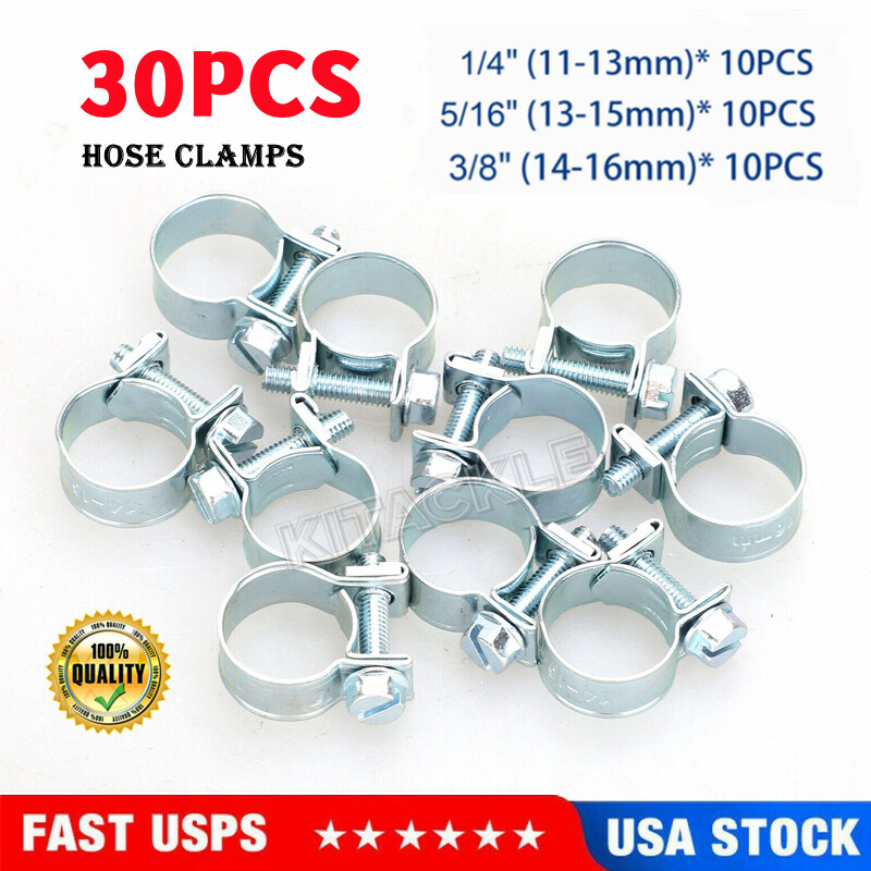 US 30PCS Fuel Injection Gas Line Hose Clamps Clip 1/4" 5/16" 3/8" Pipe ...