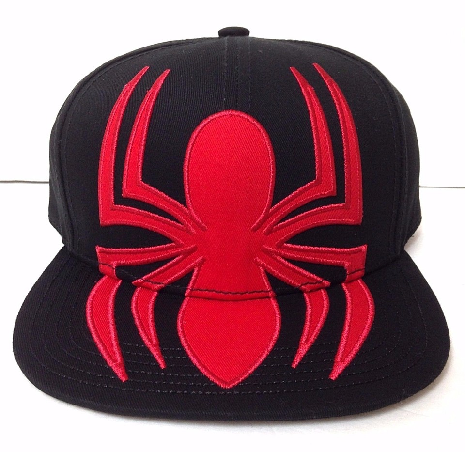 ULTIMATE SPIDER-MAN SNAPBACK HAT Black&Red Big Spider Logo Flat Bill ...