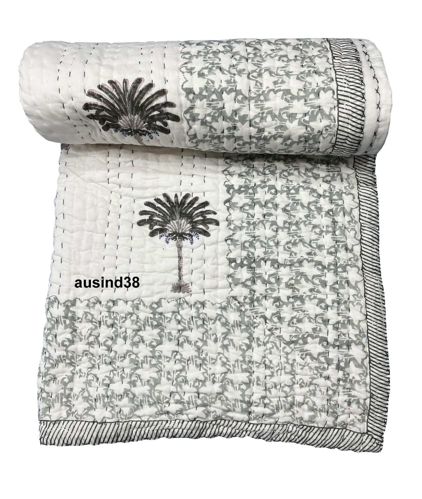 Soft Handmade Kantha Quilt Boy and Girl Comforter Cot Palm Tree Print ...