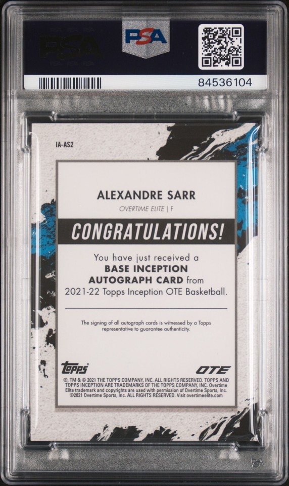 Alexandre Sarr 2021 Inception OTE Overtime Elite Magenta /99 PSA 10 GEM MT Auto | eBay