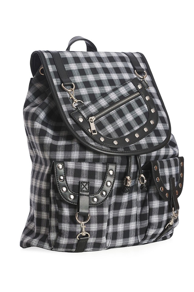 Lost Queen Yamy Tartan Skull Drawstring Plaid Punk Emo Handbag Backpack ...