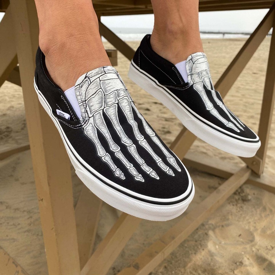 Vans Slip On Shoes Skeleton Feet Halloween Theme | eBay