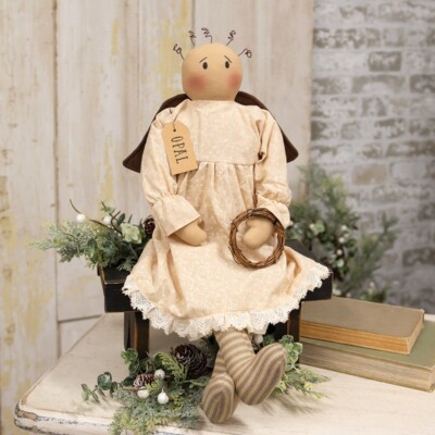 NEW Primitive ANGEL DOLL OPAL 22" Farmhouse Shabby Christmas Cloth Doll ...