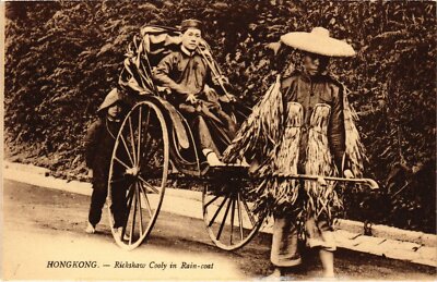 PC CHINA, HONGKONG, RICKSHAW COOLY IN RAIN-COAT, VINTAGE POSTCARD (b939 ...