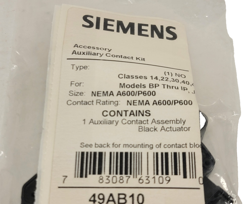 Nouveau Bloc De Contact Auxiliaire Siemens 49AB10, 600VAC, 1NO, 10A | eBay