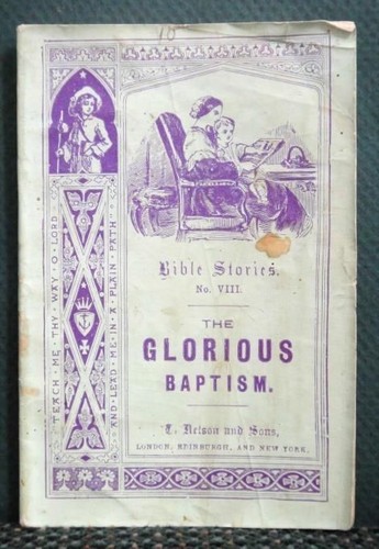 1880 antique BIBLE tract GLORIOUS BAPTISM christian COLOR PRINT paste ...