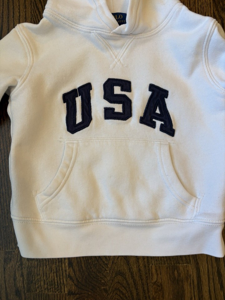 Polo Ralph Lauren USA Hoodie Toddler 4/4T White & Blue with Flag | eBay