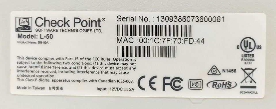 Check Point L-50 Router SG-80A 6281097311307 | eBay