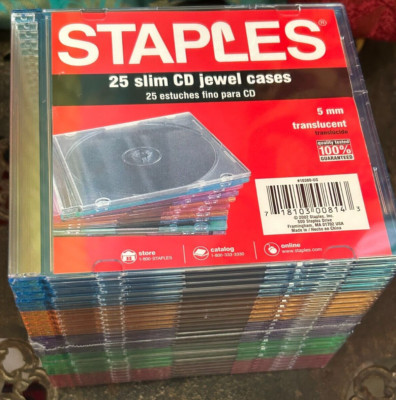 STAPLES 25 Slim CD Jewel Cases 5mm Translucent 5 Colors Brand New ...