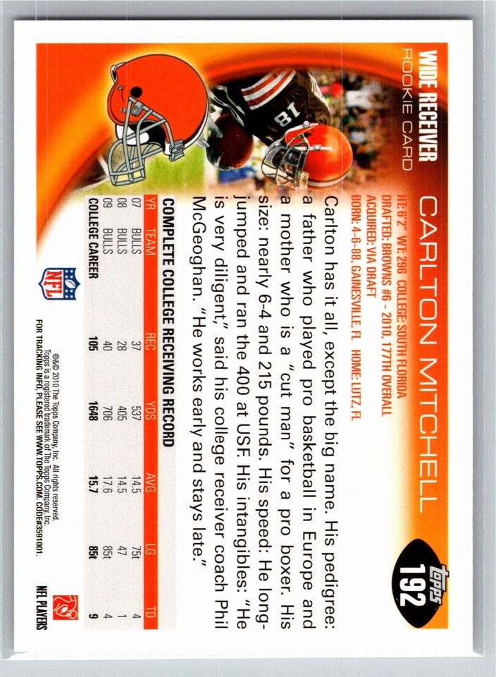 2009 Topps Football Rookie Card RC Carlton Mitchell Cleveland Browns ...