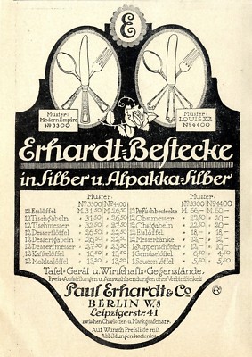 Paul Erhardt & Co. Berlin W Bestecke Silber/ Alpakka- Silber Histor ...