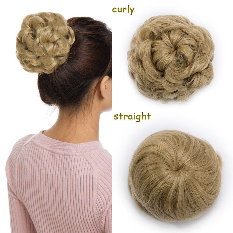 100 Natural As Human Fake Hair Drawstring Buns Clip On Bun Hair ...