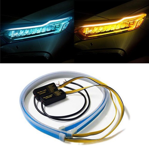 60CM LED DRL Slim Ice Blue & Amber Sequential Turn Signal Strip for ...