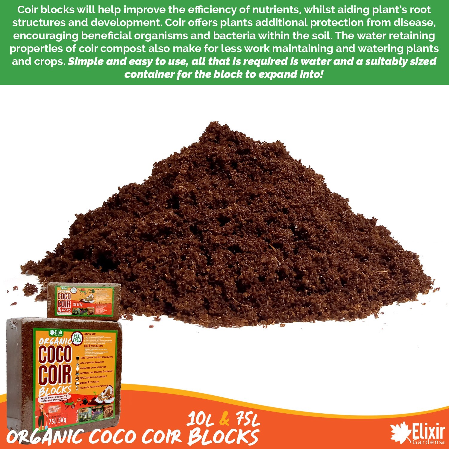 75 Litre Coco Coir Compost Block/Brick | Peat-Free Potting Media ...