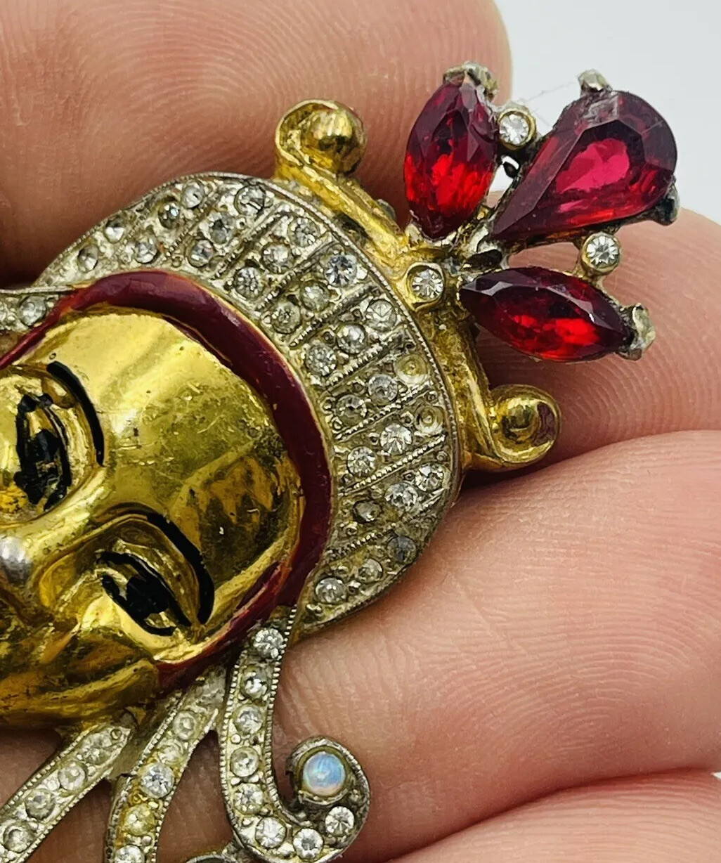 CoroCraft Vintage Sterling Silver Gold Vermeil Rhinestone Opal Lady ...