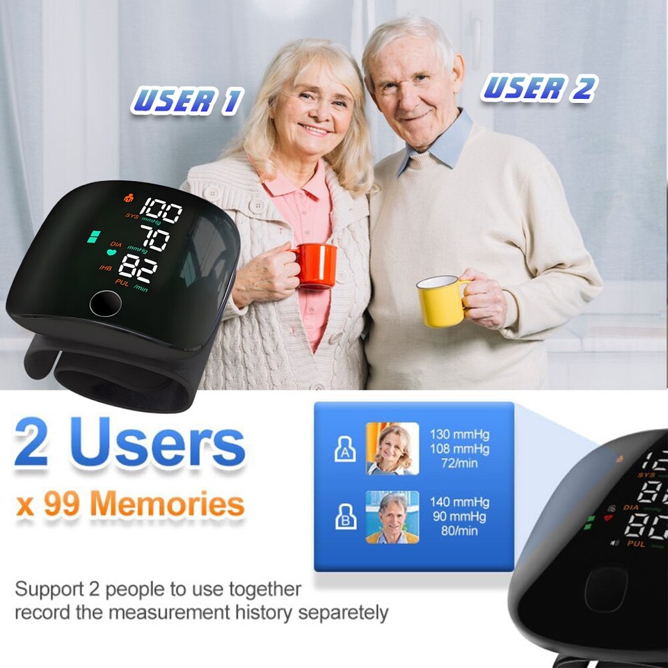 LED Screen Wrist Blood Pressure Monitor Rechargeable Heart Rate Test ...