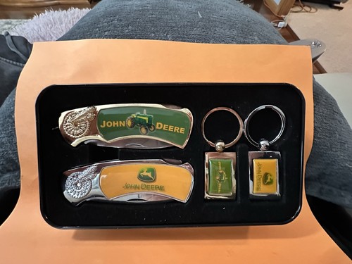 vintage collection of John Deere folding knifes & key rings/ set of 2 ...
