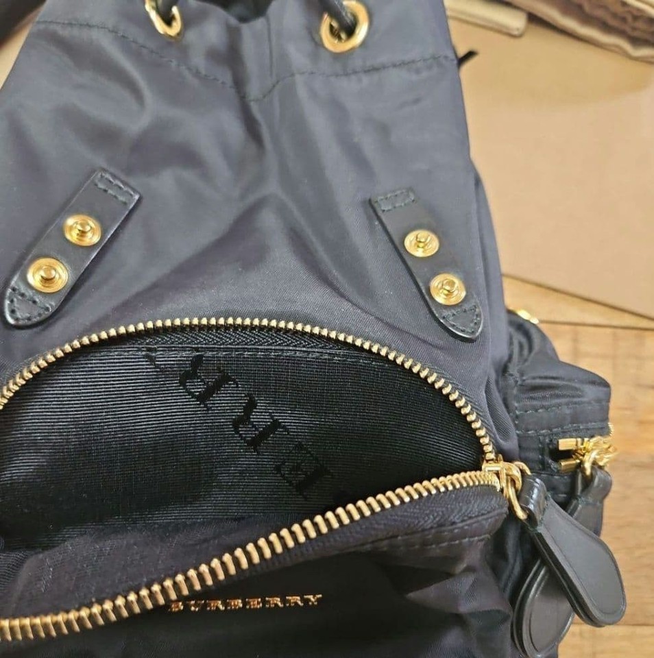 BURBERRY Leather Nylon Mini Backpack Black Gold Hardware Cute Small ...