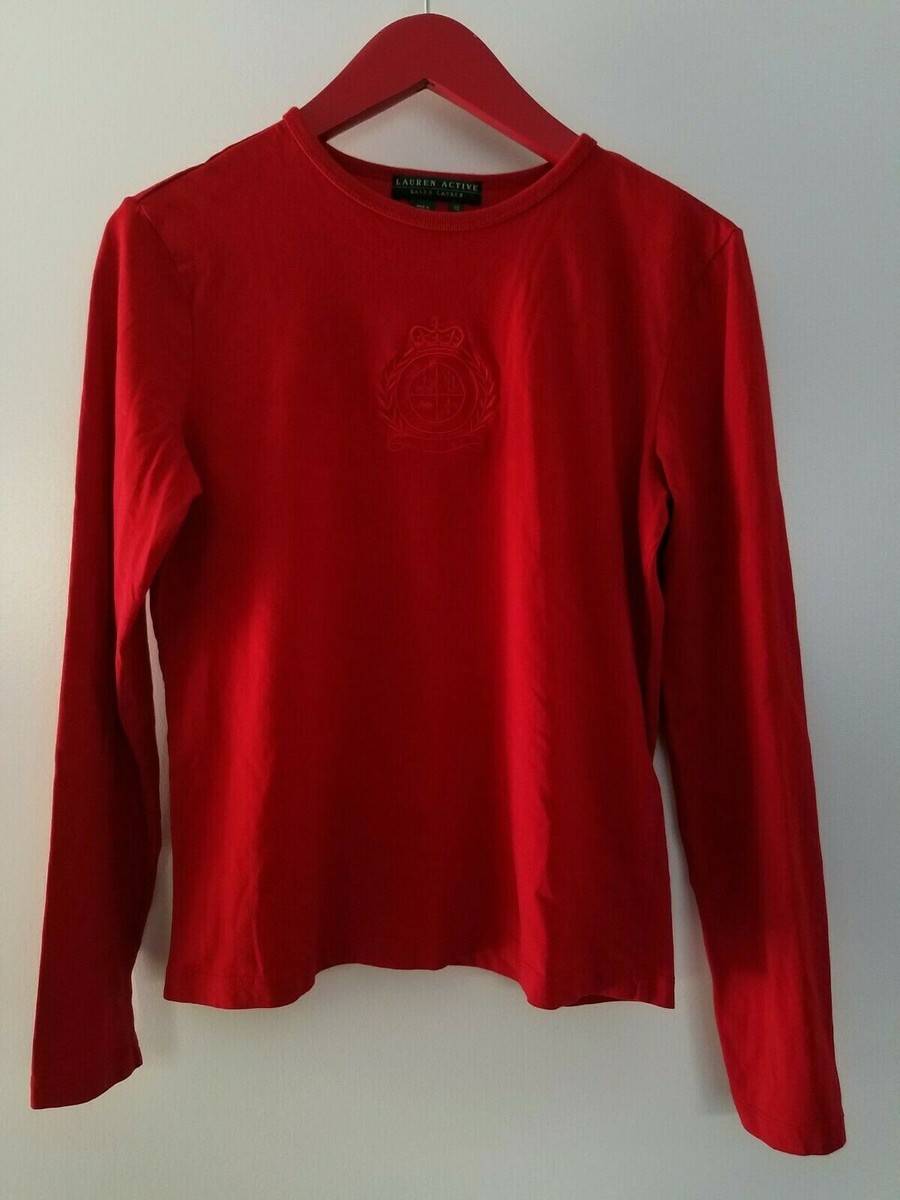 Ralph Lauren Womens sz XS 100% Cotton Long Sleeve Red Top | eBay