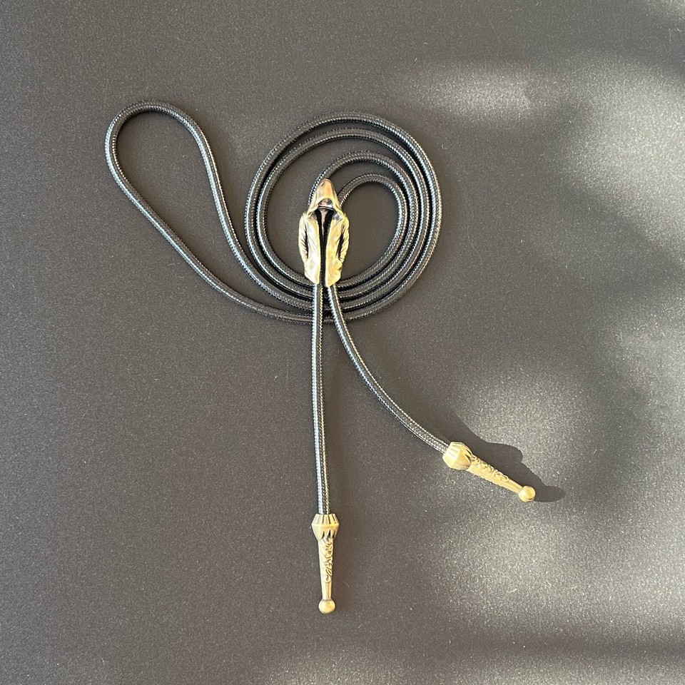 Brass Cape Shape Bola Bolo Tie Vintage Cowboy Waxed Rope Wedding ...