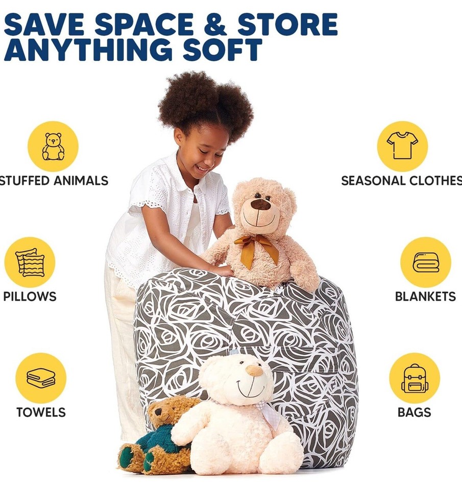5 STARS UNITED Stuffed Animal Storage Bean Bag – Toy Storage Organizer ...