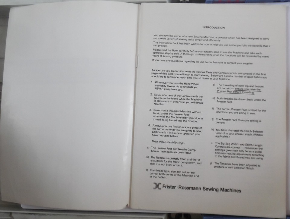 Original Frister & Rossmann Panda 6 MkII Sewing Machine Instructions ...