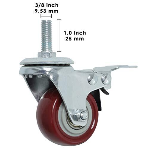 Swivel Caster Wheels 2 Heavy Duty Threaded Stem 3/8-16X1 with Brake Set ...