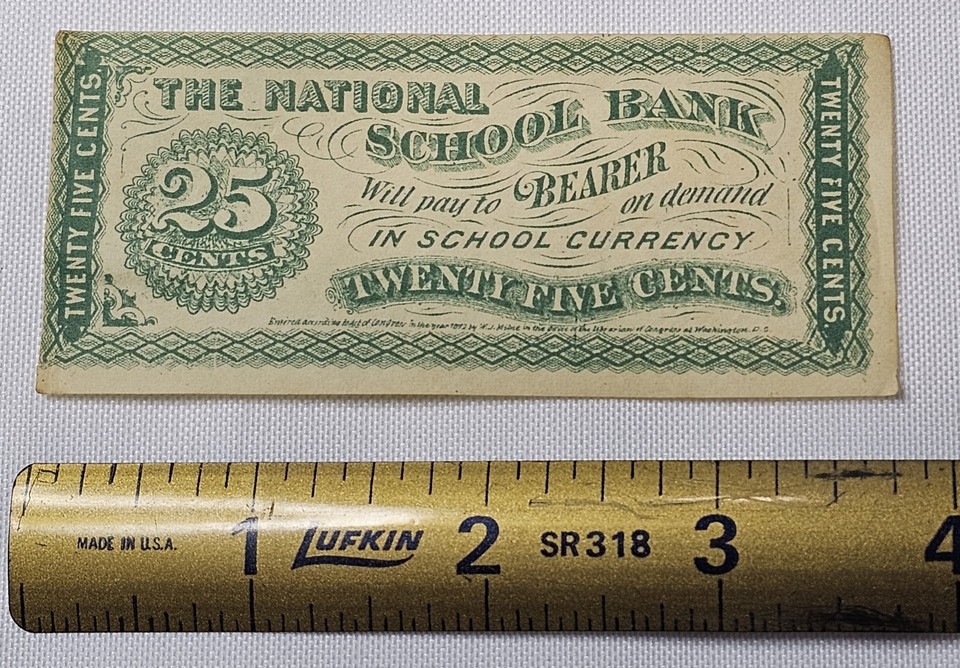 Antique 1870's The National School Bank 1, 5, 10, 25 , 50 Cent Scrip ...