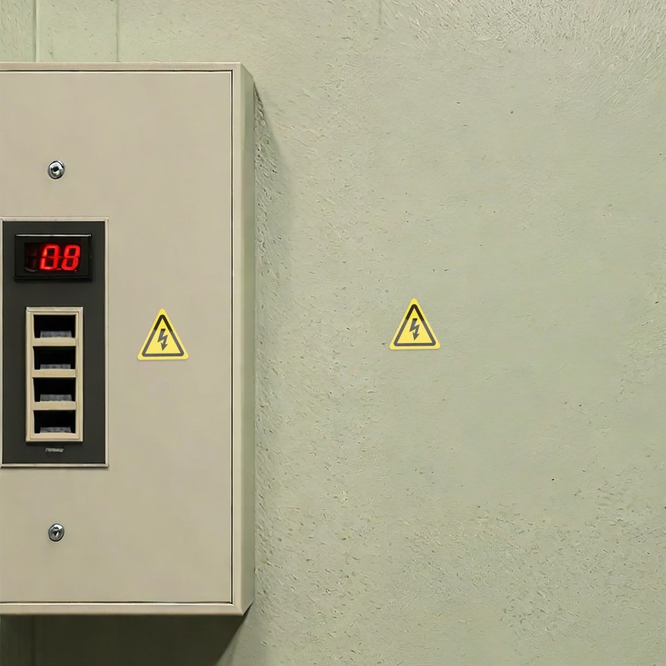 200pcs High Voltage Sign - Electrical Warning Stickers Yellow Triangle ...